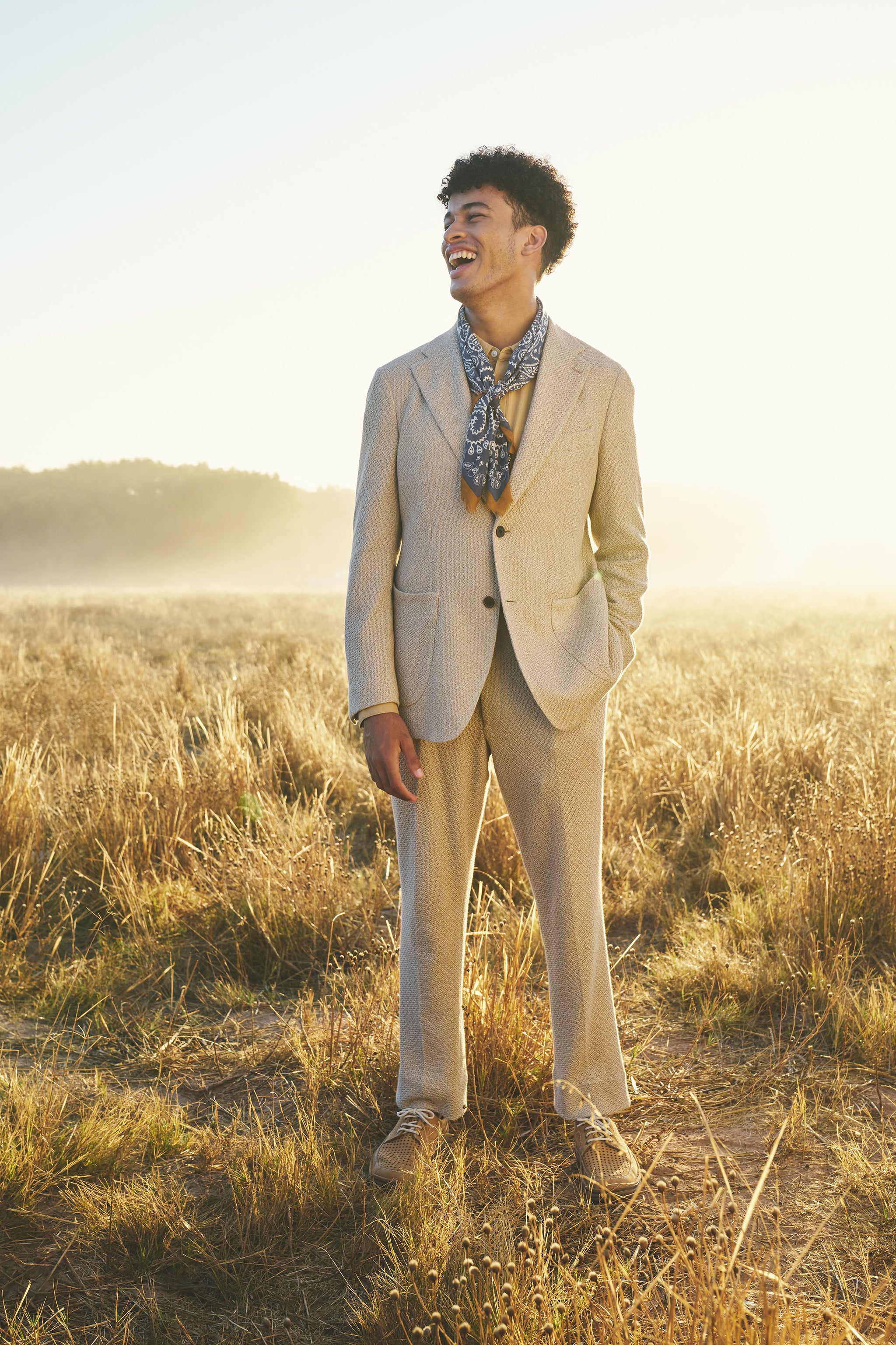 Lendrick Kamar Classy: Beige gestricker Regular Fit Herrenanzug